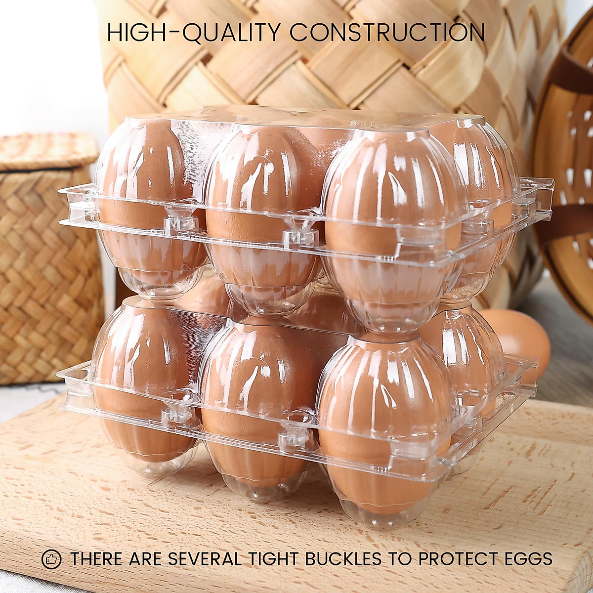 HANSGO Clear Egg Cartons Bulk, Half Dozen Eggs Storage Containers for Home Ranch Chicken Farm Market Display, 60 PCS