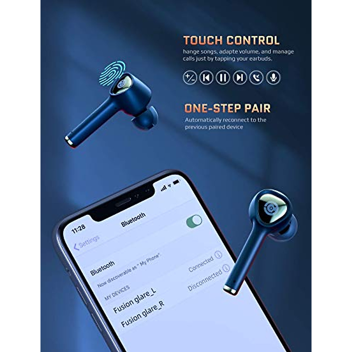 Wireless Earbuds, Cystereo Glare Bluetooth 5.0 Earbuds, 4 Mics Noise Cancelling for Clear Call, IPX7 Waterproof, Touch Control, aptX Deep Bass Earbuds with USB C Charging Case for Sports, Work