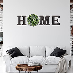 Whonline Home Sign Wall Decor Wooden Farmhouse Wall Decor Hanging Letters Home Sign with Eucalyptus Wreath for Front Door Living Room Entryway Kitchen Bathroom Housewarming