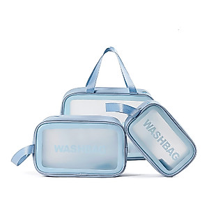 Travel Wash Toiletry Bag for Women Men, Translucent Waterproof Makeup Cosmetic Bag Travel Organizer for Accessories, Travel Enssential Toiletries,Set of 3,Teal