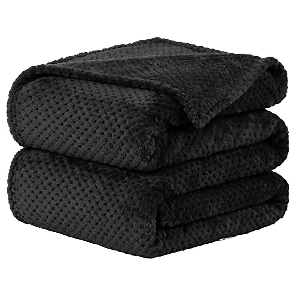 uxcell Flannel Fleece Bed Blankets, Soft Warm Microfiber Blanket, Mesh Fuzzy Plush 330GSM Lightweight Decorative Solid Blankets for Bed Throw (50"x60") Black