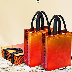 STARRKY 15PCS Gift Bags with Handles, Orange Red Reusable Gift Bags Gradient Non-woven Bags with Glossy Finish 8x4x10 Inch for Kids Birthday Wedding Party Favors