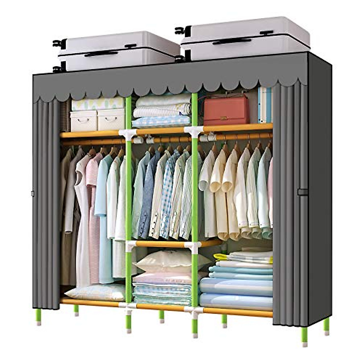 YOUUD Portable Closet 65 Inches Potable Wardrobe Clothes Closet, Colored Rods and Grey Cover Storage Organizer, Quick and Easy to Assemble, Extra Sturdy, Strong and Durable