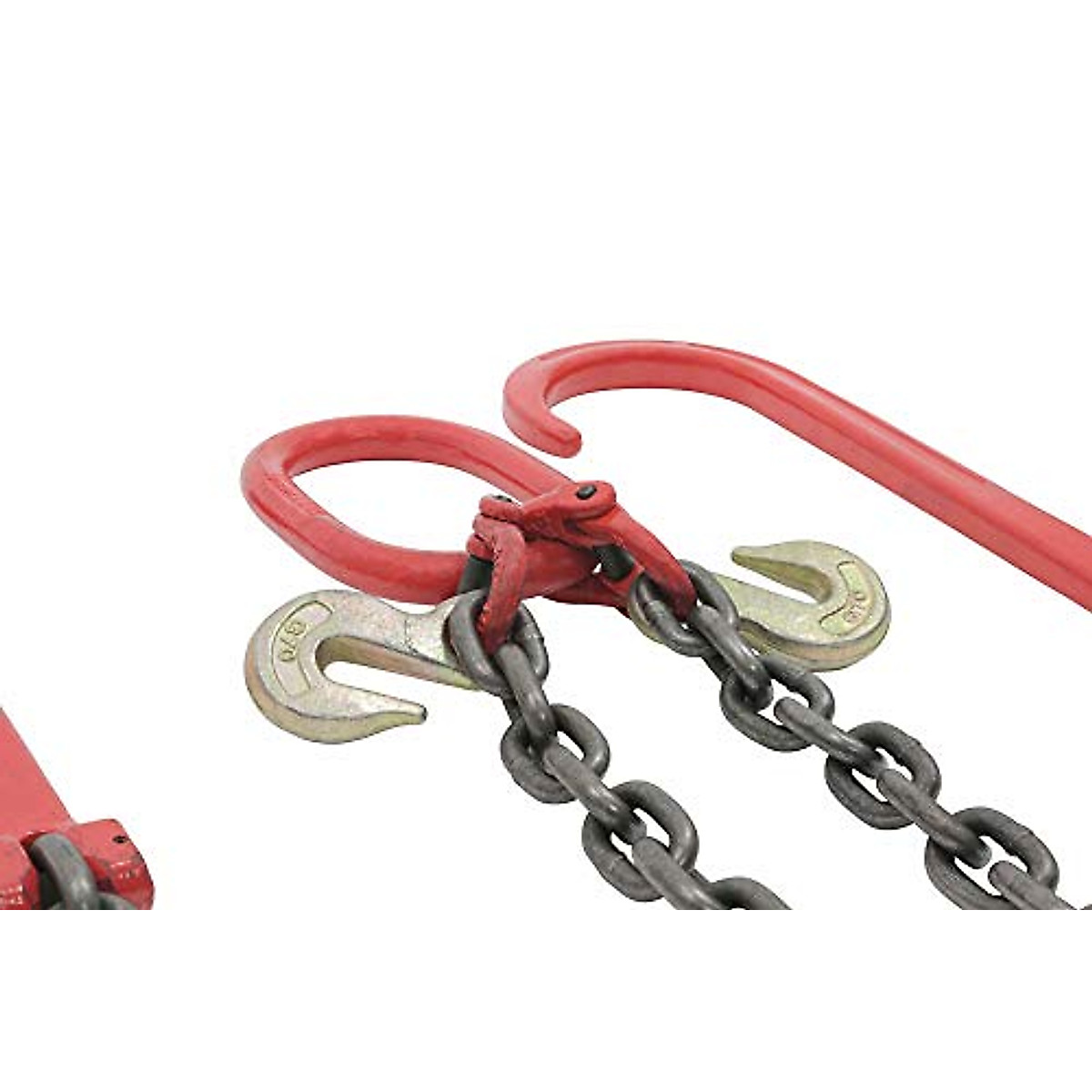 Mytee Products Grade 80 V Bridle Chain, Tow Recovery G80 3/8" x 3' Chain 7100# Lbs, Two 15" J-Hook & Eye Cradle Grab Hook