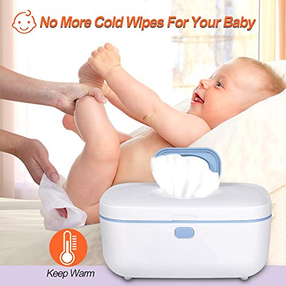 Wipe Warmer,Baby Wipe Warmer - Wet Wipe Warmer Baby is Super Fast Top Heating System with Constant Temperature, LED Display Shows Precise Temperature（White Blue）