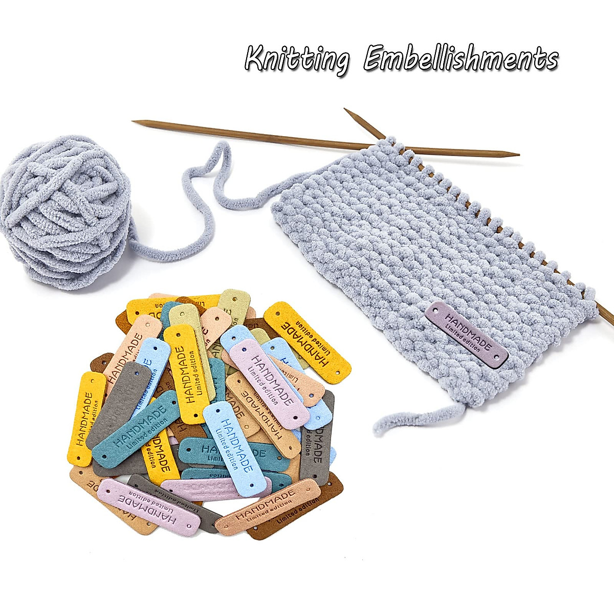 50 Pcs PU Leather Label Handmade Sew on Tag Label Faux Leather Handmade Embossed Tag(Limited, 10c)