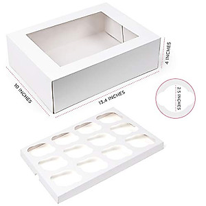 SMIRLY White Cupcake Boxes 12 Count: Disposable Cupcake Containers 12 Count, Cupcake Holder with Lid, Cupcake Carrier, Bakery Boxes with Window, Pastry Boxes Cookie Boxes with Window Large Treat Boxes