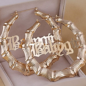 Bamboo Hoop Earrings Bamboo Earrings for Women 90s Large Bamboo Hoop Earrings Geometric Big Circle Studs Earrings Fashion Party Jewelry (Gold BG)