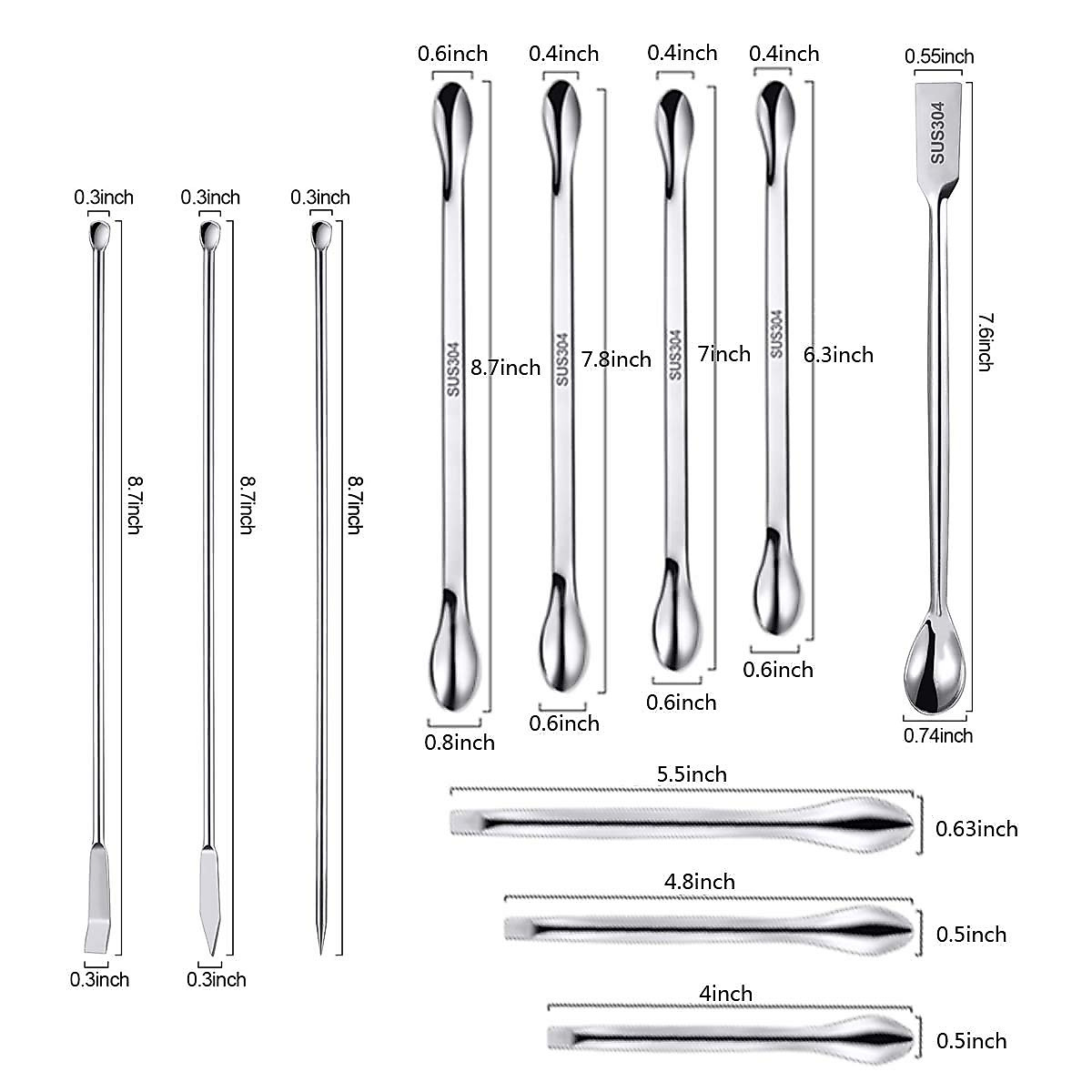 Aulufft 22 PCS Stainless Steel Lab Measuring Spoon Set,Lab Scoop and Spatula for Powders Gel Cap Filler, Capsule Filler,Laboratory Equipment