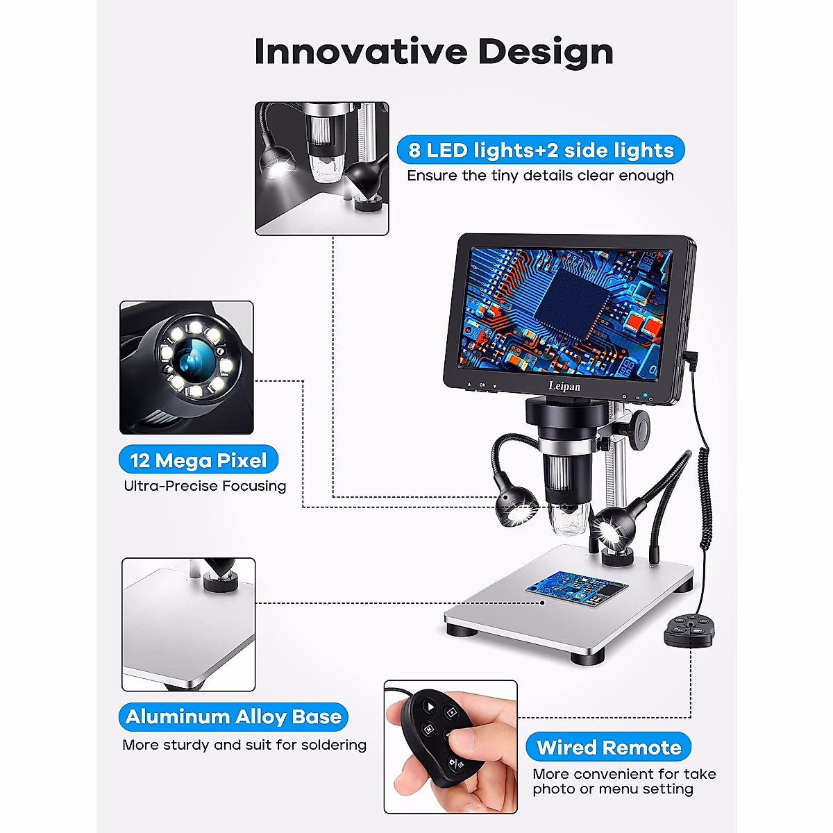 7" LCD Digital Microscope 1200X,Leipan 12MP Coin Microscope for Adults,1080P Microscope with 12pcs Slides,Windows/Mac OS Compatible(32GB Card)