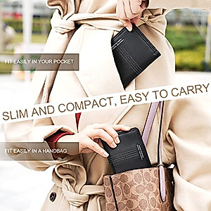 APHISON Womens Wallet, RFID Wallet Women Sequin Line Vegan Leather Slim Bifold Compact Small Wallet for Women with ID Credit Card Holder Zipper Coin Pocket Wallet Black