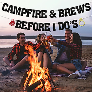 Campfire & Brews Before I Do's Banner - Camp Bachelorette Party Decorations, Mountain Bach Party Decor, Camping Theme Party Bridal Shower Party Decor Black Glitter
