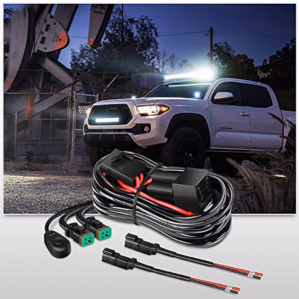 Nilight - 10036W 14AWG 11.5 Feet DT Connector Wiring Harness Kit LED Light Bar 12V On Off Switch Power Relay Blade Fuse for Off Road Lights LED Work Light-2 Leads
