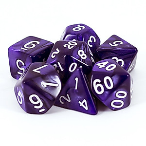 Purple RPG Dice - Full Polyhedral Set - Pearl Effect