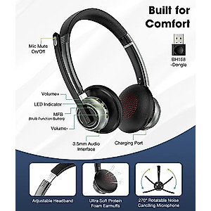 KONNAO Wireless Headset with AI Noise Cancelling Microphone, V5.3 Wireless Headphones with USB Dongle & Mic Mute for Computer/Laptop/PC/iPhone/Android/Cell Phones/Zoom/Ms Teams/Skype