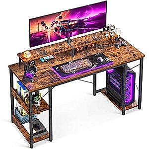 ODK 55 inch Computer Desk with Monitor Shelf and Storage Shelves, Writing Desk, Study Table with CPU Stand & Reversible Shelves, Vintage