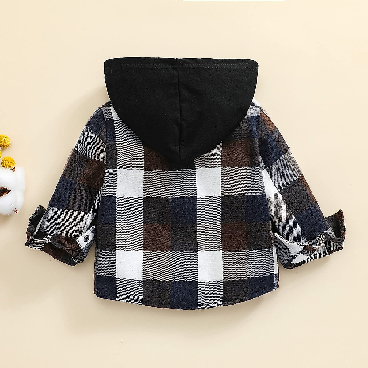 Kids Little Boys Girls Baby Long Sleeve Button Down Hooded Plaid Shirt Red Plaid Flannel Outfits (Coffee, Tag 80, US 6-12 Months)