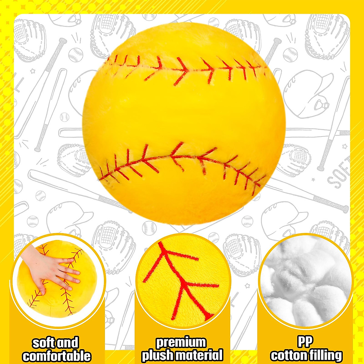 Gerrii 4 Pcs Basketball Softball Football Soccer Volleyball Tennis Pillow 3D Sports Pillow Fluffy Plush Stuffed Throw Pillow Sport Theme Cushion Plush Stuffed Pillow Gift Decor (Softball,10 Inch)