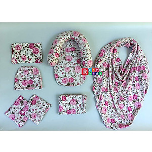 9pc Ultimate Set of Infant Car Seat Cover Canopy Headrest Blanket Hat Nursing Scarf, 25JE02