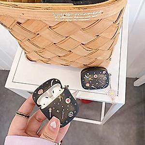 Soft TPU Case with Charm for Apple AirPods 1 2 1st 2nd Generation Sailor Crystal Magical Wand Black Color Japanese Cartoon Anime Cute Lovely Adorable Girls Kids Women