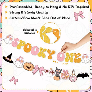Groovy Spooky One Birthday Decorations Girl, Glitter Spooky One Banner, Pink Hippie Halloween 1st Birthday Party Decorations, Retro Groovy Coquette Halloween First Birthday Party Supplies