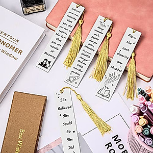 Tallew 4 Pcs Metal Bookmarks Inspirational for Book Lovers Christmas Gifts Graduation Teacher Appreciation Bookmark Thank You Page Marker Teachers Women Birthday(Sweet), Silver