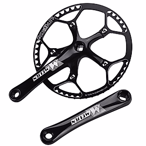 Dioche Crankset, Single Speed Crankset Mountain Bike Aluminum Alloy Hollow Integral Mountain Bike Crankset Arm Speed Fixed Gear,Easy to Modify Single Crank Set(Black)