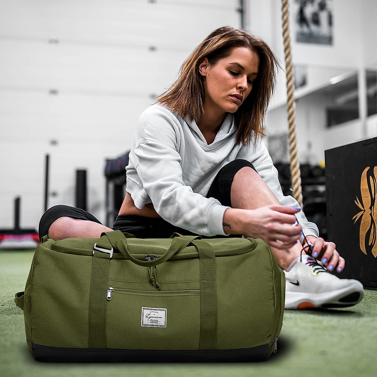 Lyweem Travel Duffel Bag for Men Duffle Bag Large Size for Women Weekender Overnight with Shoes Compartment Multifunctional Gym Bags 60L, Green