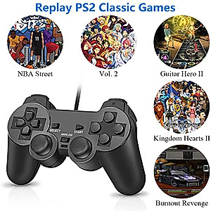 TUOZHE Wired Controller for PS2 Double Shock, 2 Pack Gamepad Remote Compatible with Play Station 2 (Two Black)