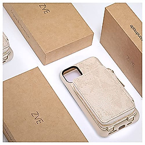 iPhone 11 Wallet Case, iPhone 11 Crossbody Case, ZVEdeng Card Holder Crossbody Wallet Zipper Case for Women Wrist Strap Shockproof Leather Case for Apple iPhone 11 6.1'' Lizard Skin Apricot