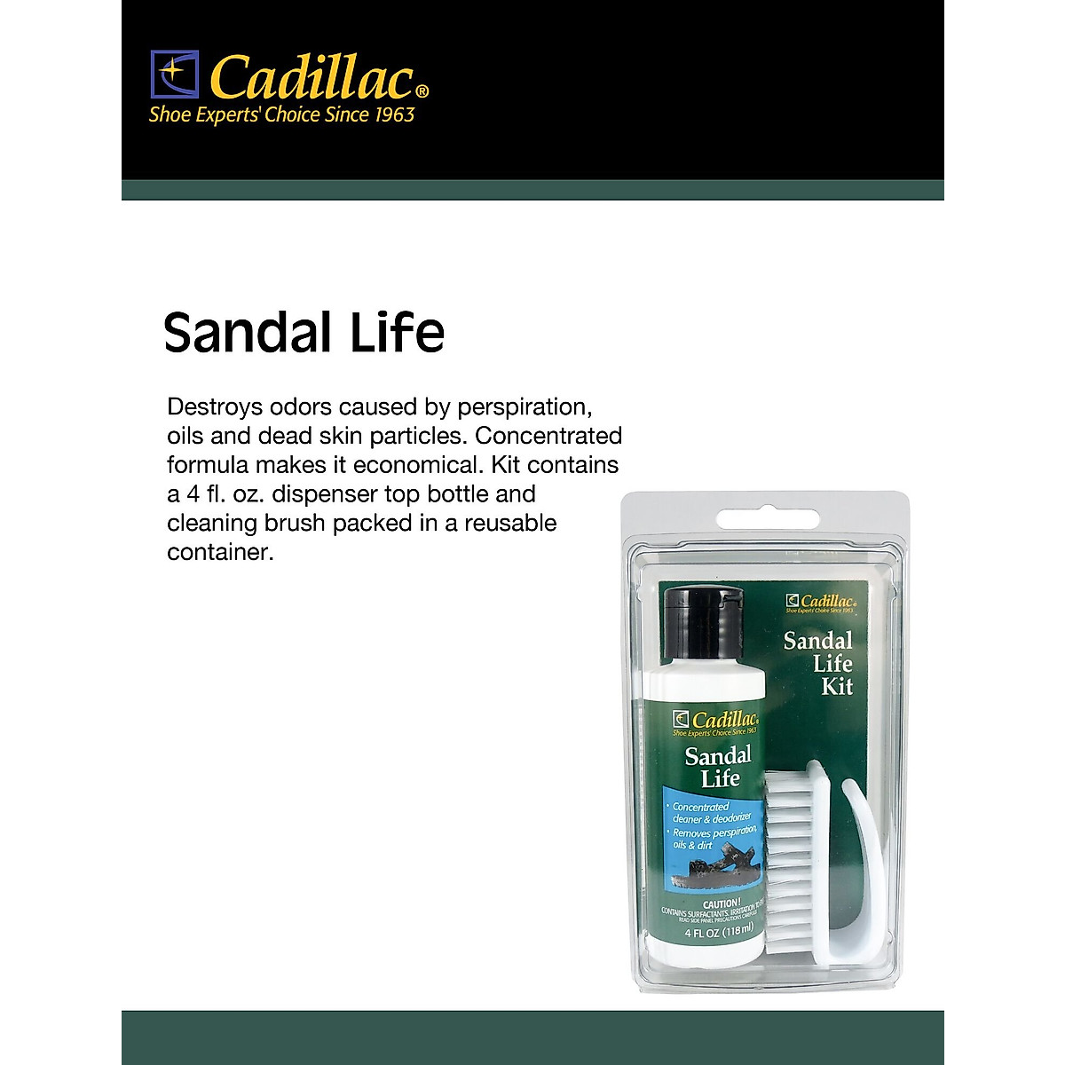 Cadillac Sandal Life - Athletic Sandal Flip Flop Cleaning Kit - Cleaner and Deodorizer Wash + Brush for Outdoor Hiking Trail Boat Beach Water Sport Footwear