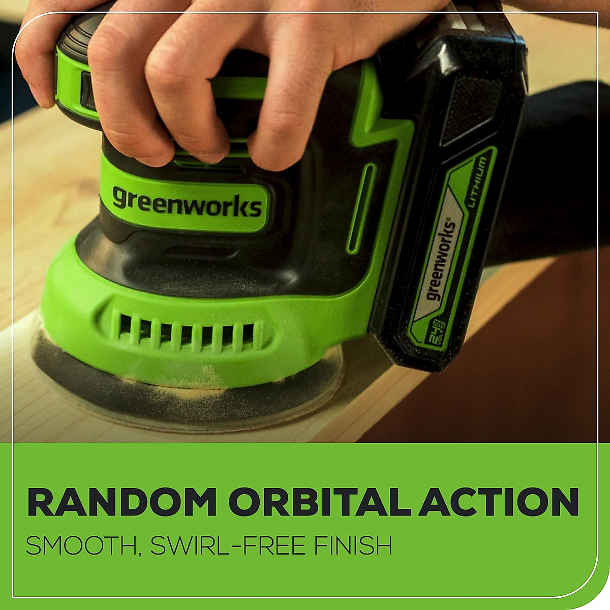 Greenworks 24V Cordless Orbital Sander, 5" Random Sanders Variable Speed, 11000 OPM, 3 Sandpaper Sheets, with 2Ah Battery and Charger