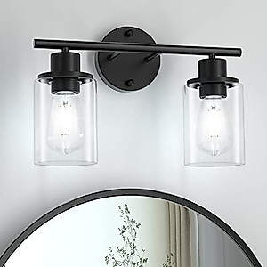 Licperron 2-Light Bathroom Vanity Light Fixtures, Modern Black Bathroom Vanity Lights Over Mirror with Clear Glass Shade, Industrial Wall Mounted Sconces Lighting for Bedroom Hallway