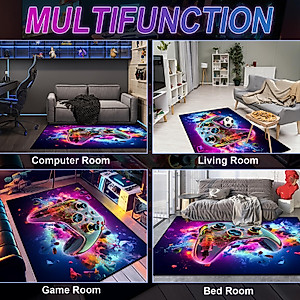 Gaming Area Rug Teen Boys Carpet, 3D Transparent Gamepad and Colorful Bomb Background Game Controller Design for Game Room, Gaming Room, Boys Girls Bedroom Playroom, Living Room (60" x 40")