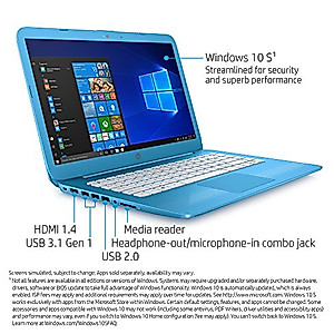 HP Stream 14-inch Laptop, Intel Celeron N4000 Processor, 4 GB RAM, 64 GB eMMC, Windows 10 S with Office 365 Personal for One Year (14-cb170nr, Blue), Stream Laptop 14-cb170nr