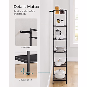 SONGMICS 6-Tier Storage Rack, Bathroom Shelf, Extendable Plant Stand with Adjustable Shelf, for Bathroom, Living Room, Balcony, Kitchen, Classic Black UBSC036B01