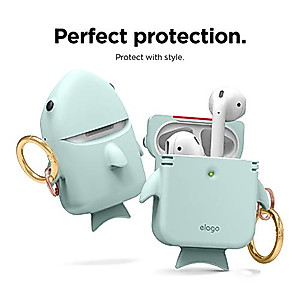 elago Shark AirPods Case Cover Compatible with Apple AirPods Case - Cute 3D Design AirPods Case Cover with Keychain for Apple AirPods 2, 1 (Baby Mint)