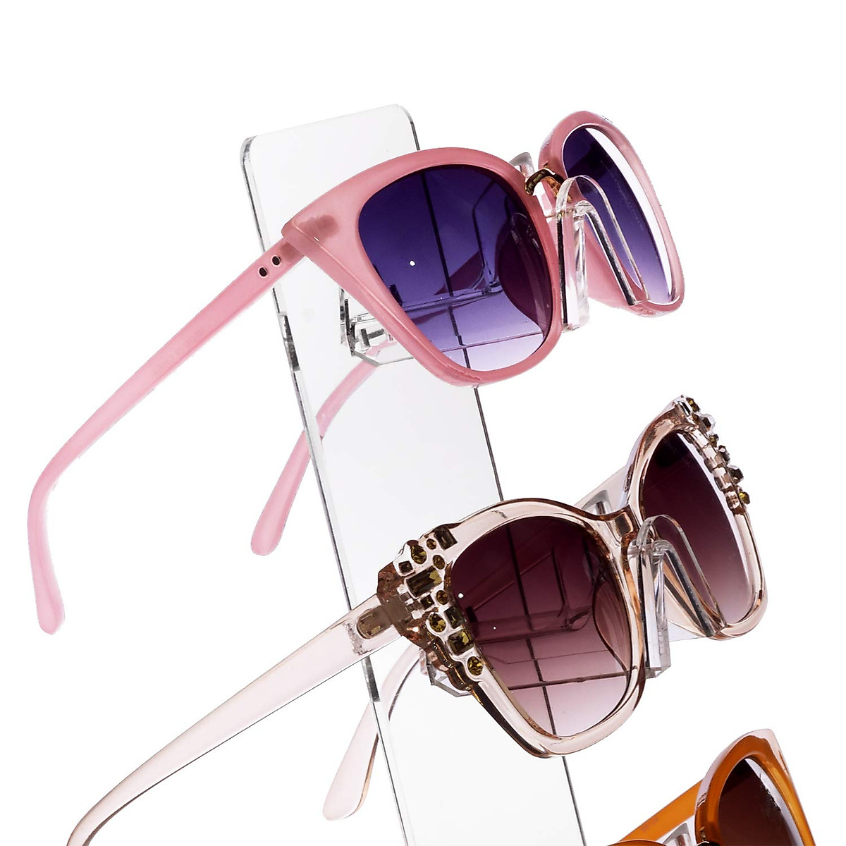 MOOCA Premium Acrylic Sunglasses Organizer and Display Stand, Sunglass Organizer, Glasses Holder, Sunglasses Organizer, Glasses Holder Stand, Eyeglass Holder Stand, Fit for All Glass Sizes, 4 Frames