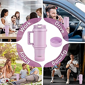 MEDA 40 oz Tumbler with Handle (Foldable) – Insulated, Reusable Stainless Steel Travel Coffee Mug – Perfect for Travel, Water, Iced Tea, Coffee – Ideal Easter Gift (Lilac)