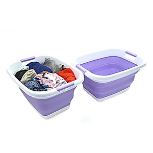 SAMMART Set of 2-25L (6,6 gallon) Collapsible Laundry Basket/Tub-Foldable Storage Container/Organizer-Portable Washing Bin-Space Saving Hamper, Water capacity: 20L (5.28 gallon) (2, Lt. Purple)