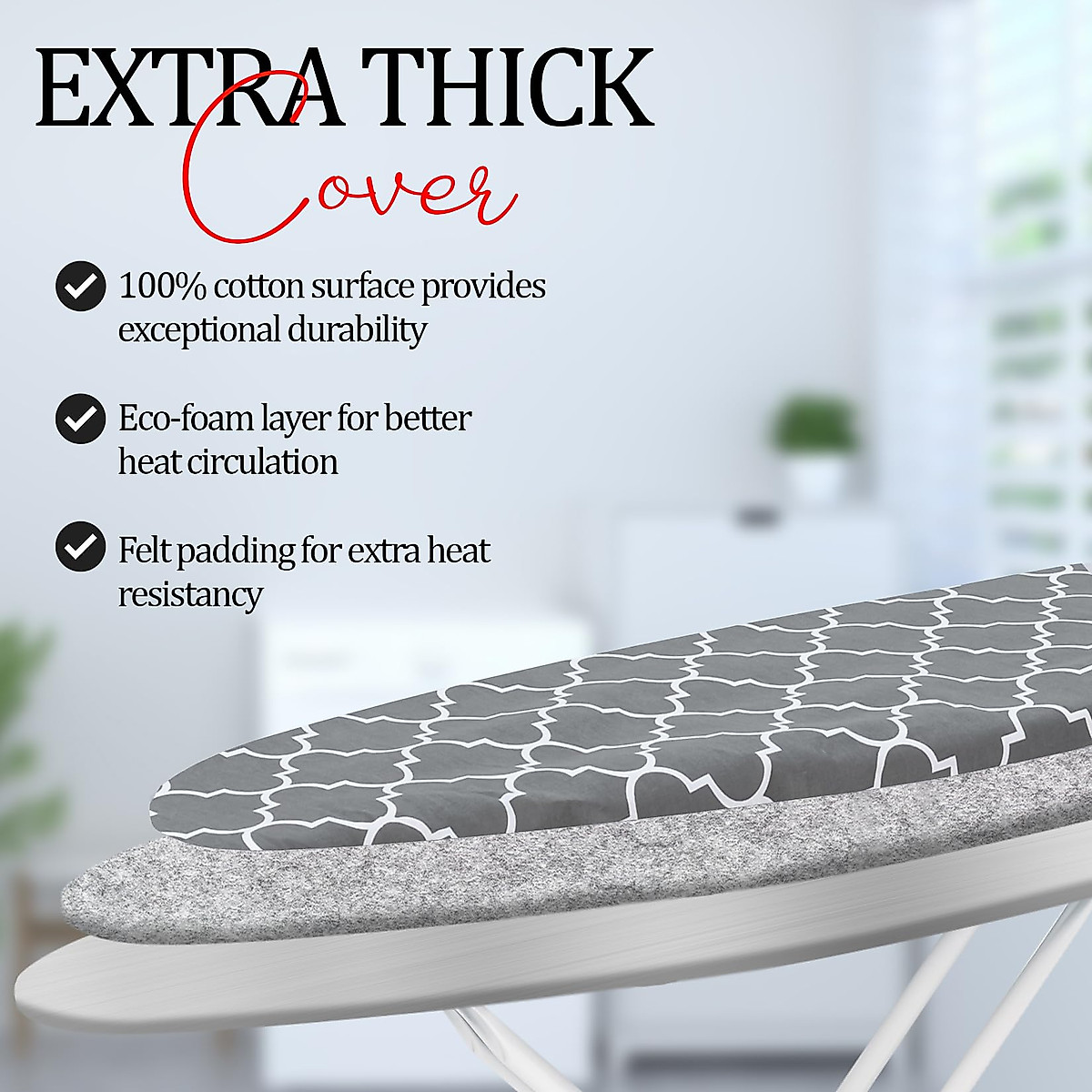 Tidy Zebra Compact Ironing Board Full Size MADE IN THE USA – 4 LEG Extra Durable & Sturdy Ironing Boards with Thick Iron Board Cover – Foldable Ironing Board for Easy Storage Height Adjustable (13x53)