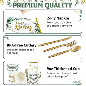 JerDorgo Baby Shower Decorations, 220 Pcs Sage Green Baby Shower Decorations Kits with Party Plates and Napkins Sets, Baby Shower Decor Party Supplies with Banner, Balloons, Sash, Cake Topper