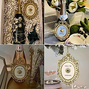 Okuorze Press for Champagne Button, Press for Champagne Framed Vintage Button,Champagne Themed Decor Wall Plaque Ornament Gift for Party Christmas Home Bedroom Hotel, Gold