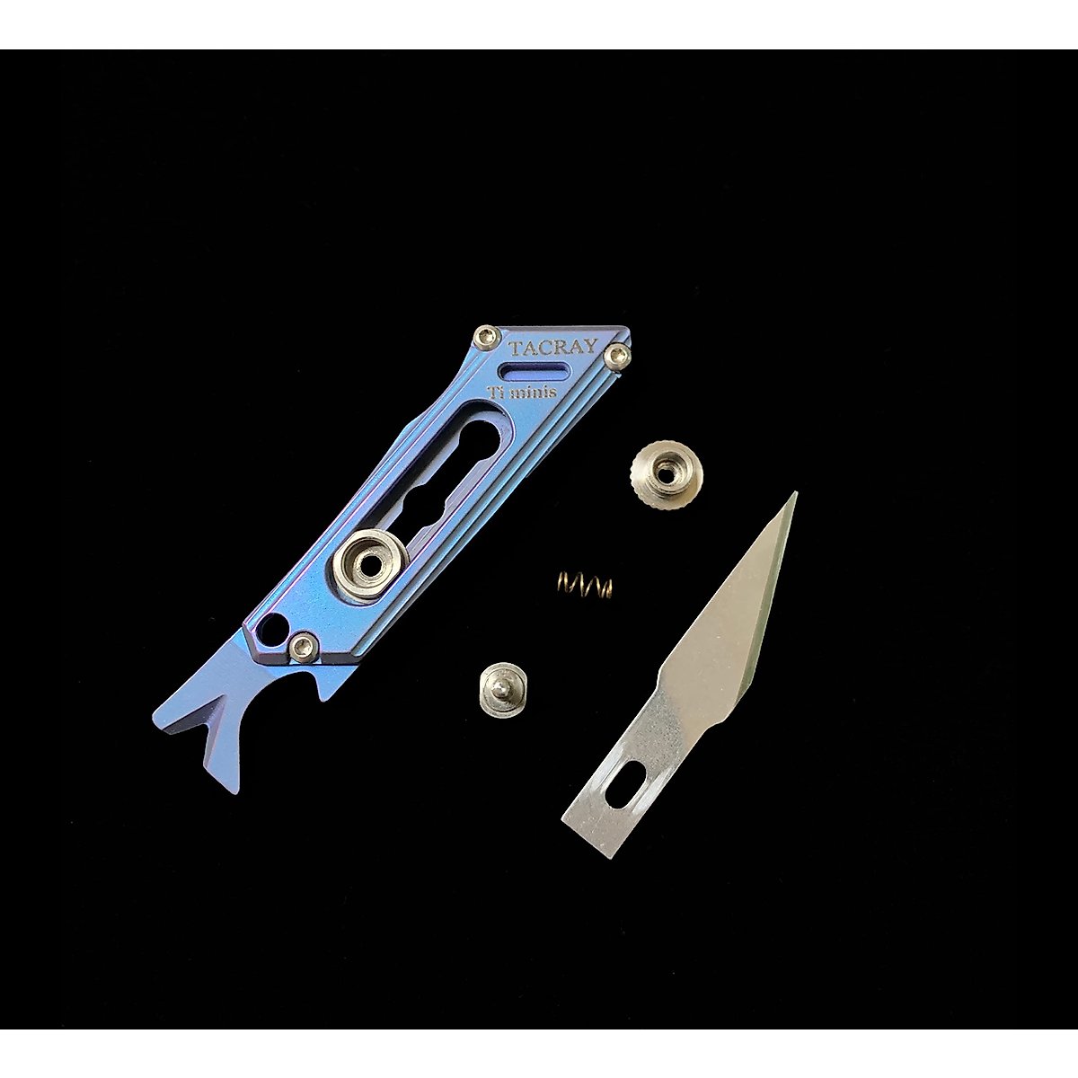 Tacray Titanium EDC Utility Knife with a bottle opener and in the tail, Pocket Knife Box Cutter with Retractable and Replaceable Blade, Mini Knife for Multiple Cutting Tasks（Blue)