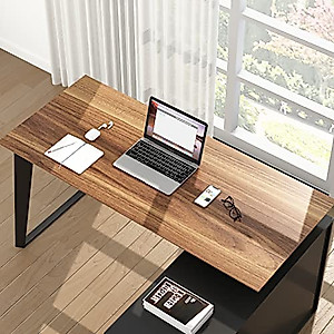 Homsee Home Office Computer Desk Corner Desk with 3 Drawers, 2 Shelves & 2 Doors, 55 Inch Large L-Shaped Study Writing Table with Storage Cabinet, Black & Brown (54.3”L x 40.9”W x 29.1”H)