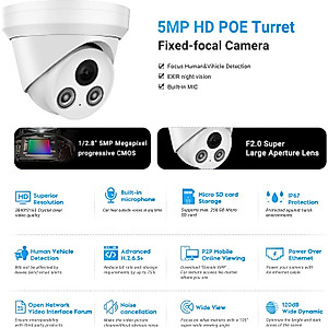 PANOEAGLE 5MP PoE IP Security Camera with Human/Vehicle Detection, 2.8mm Fixed Lens, Build-in Mic,98ft IR Night Vision, IP67 Waterproof