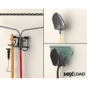 ClosetMaid MaxLoad 3-Pack Garage Hooks & Hangers Wall Mount Heavy Duty Storage for Long Handle Tools, Cords, Hoses, Shovels, Rakes, Brooms, Black
