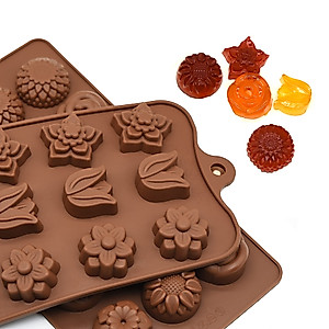 Poproo Non-Stick Silicone Molds Chocolate Molds Flower Gummy Candy Molds Ice Cube Molds Tray Cake Decoration Party & Wedding Gift, Pack of 3, 45-Cavity