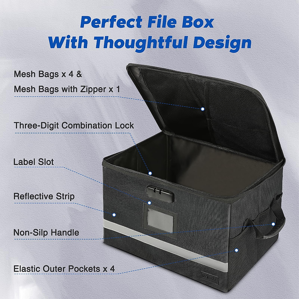 Fireproof Document Box with Lock, Waterproof File Safe Box Anti-Static Collapsible Portable Office Home File Cabinet with Reflective Strip for important Hanging Letter & Legal Folder Certificate