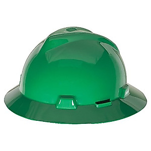 MSA Green Polyethylene Full Brim Hard Hat with 4 Point Pinlock Suspension